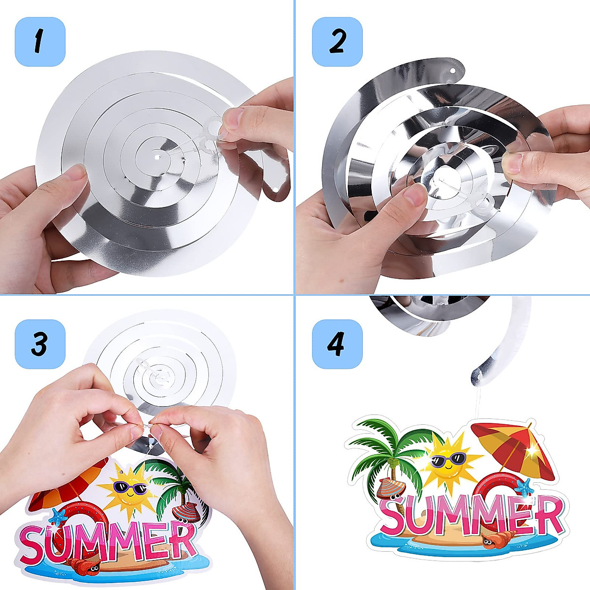 Whaline 70Pcs Summer Pool Beach Hanging Swirls Pool Party Foil Ceiling Hanging Decoration Flamingo Flip Flops Sun Volleyball Starfish Seashell Hanging Swirls for Summer Time Hawaii Party Supplies