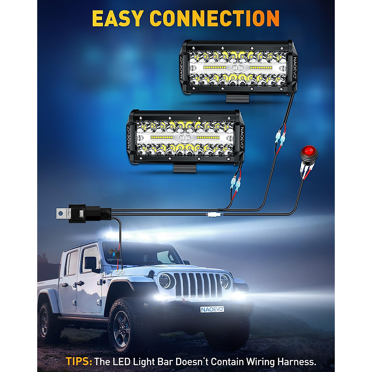 NAOEVO 7 Inch LED Light Bar, LED Off Road/Fog/Driving Lights LED Pods with Spot Flood Combo, LED Work Lights for Truck Boat UTV ATV, 2-Pack (White)