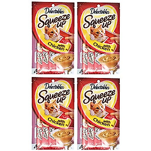 Delectables Squeeze Up Hartz Cat Treats Bundle of 4 Flavor Pouches, 2.0 oz Each (Chicken)