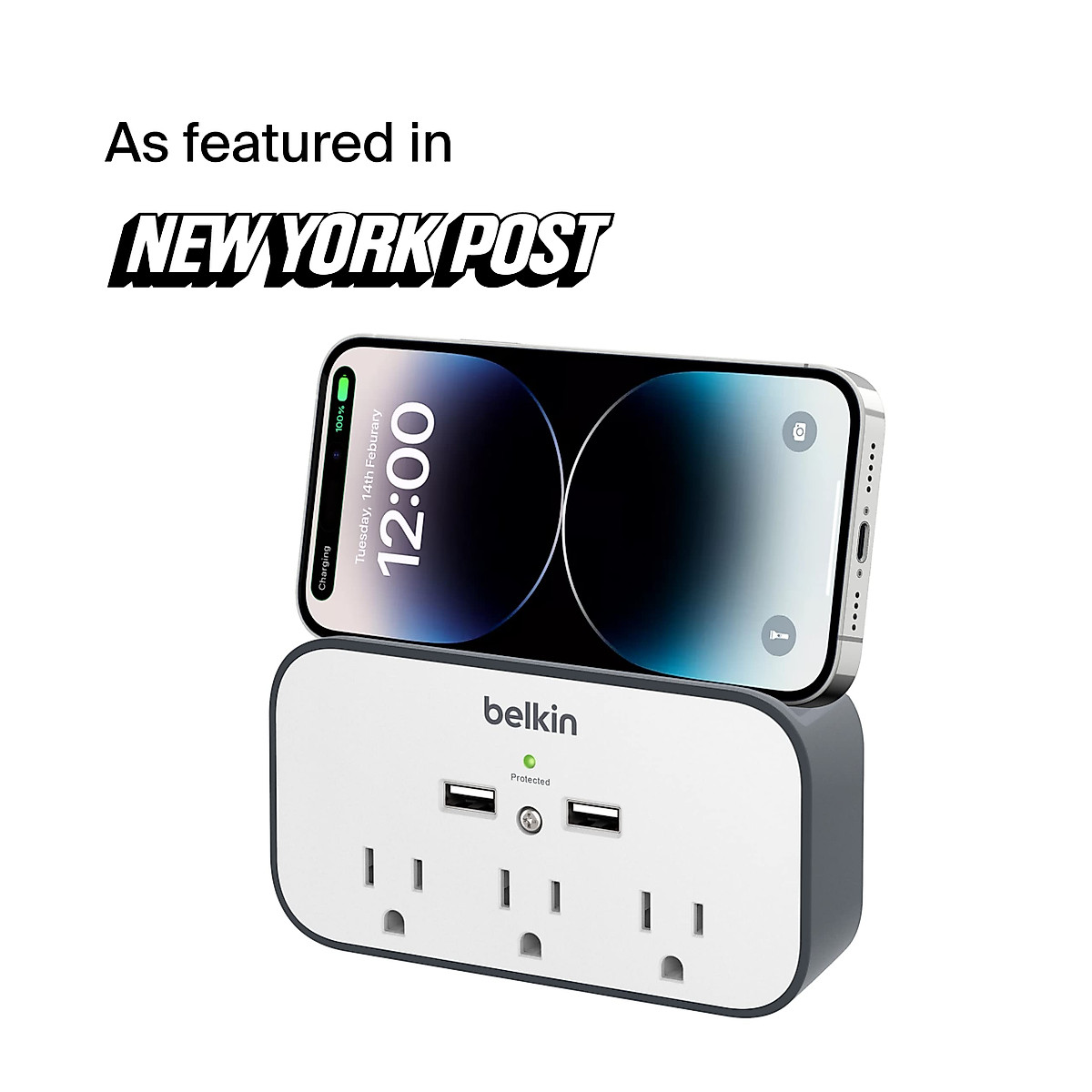 Belkin Wall Surge Protector - 3 Outlet w/ 2 USB Ports Mount with Premium Protection Against Surges Safe Charge for Mobile Devices, Tablets & More (540 Joules)