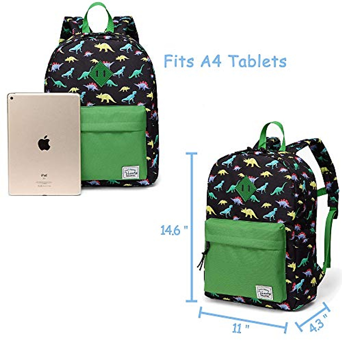 VASCHY Cute Preschool Backpack and Insulated Lunch Bag Dinosaurs Bundle