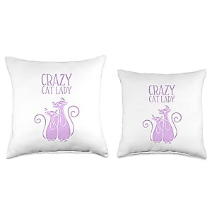 Feline Kitty Kitten Cat Gifts For Christmas & More Crazy Lady Design Gift for Cat Lovers Purple Throw Pillow, 16x16, Multicolor