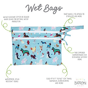 BapronBaby Dog Dress-Up Wet Dry Bag - Waterproof Two Zipper Pockets - Reusable for Mealtime, Diapers, Stroller, Snacks, Swimsuits - Machine Washable - 11" x 9"