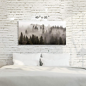 ARTISTIC PATH Foggy Forest Canvas Wall Art: Landscape Mountain Artwork Photographic Print Pictures for Bedrooms (40" W x 20" H,Multi-Sized)