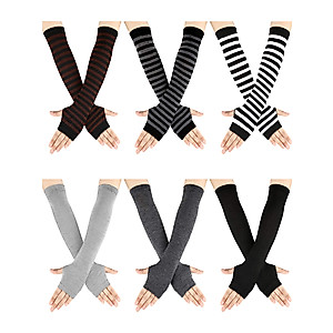 Geyoga 6 Pairs Women Long Fingerless Gloves Winter Knitted Wrist Arm Warmers Stretchy Thumb Hole Gloves Gift
