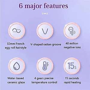 Rommantic French Egg Roll Curling Iron ，Water Ripple V-Shaped Ionic Hair Curling Iron Styling Tools，Hair Curler Crimper Styling Tools & Appliances with Multifunctions (Pink)