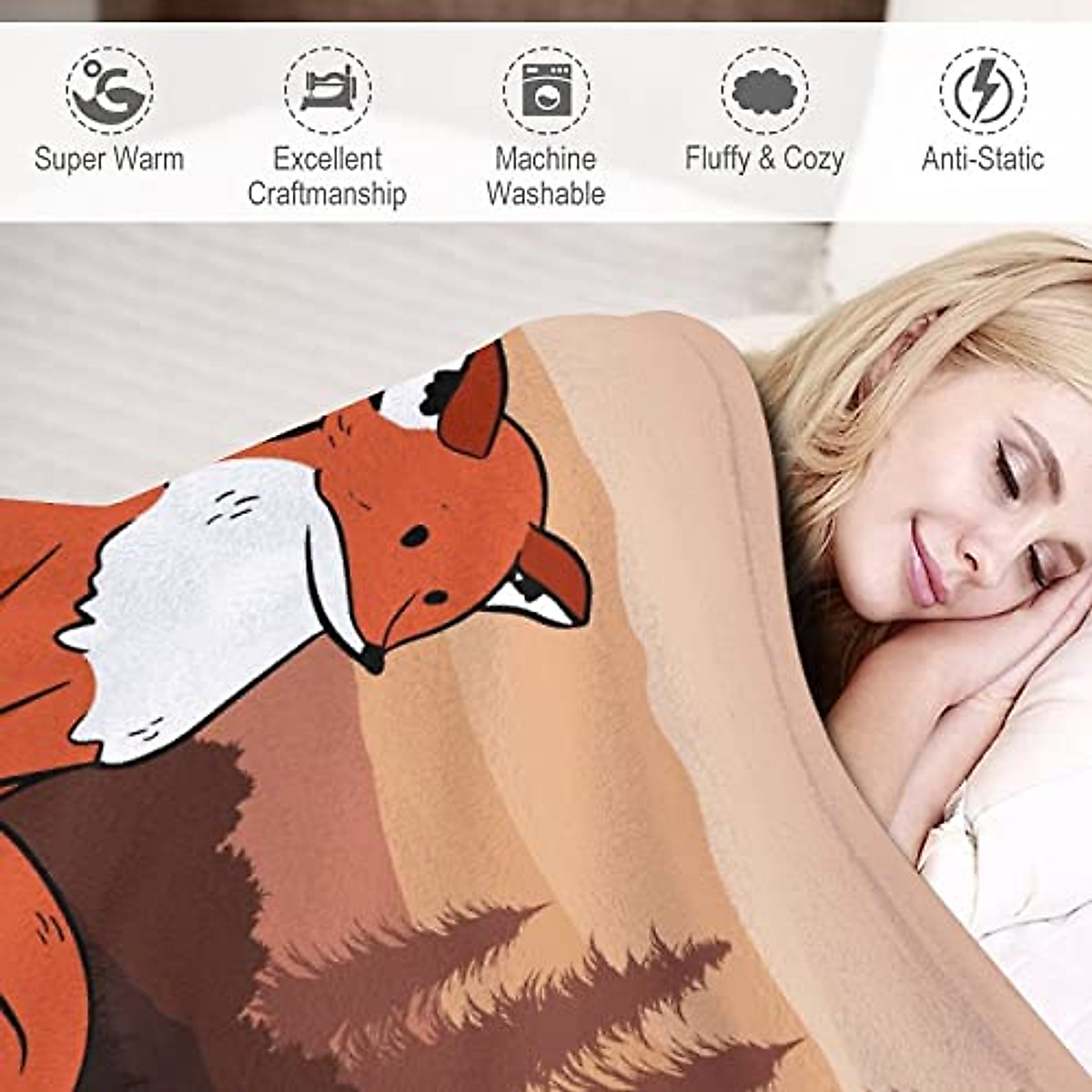 Personalized Fox Throw Blanket with Name Text Cute Fox Blanket Soft Warm Lightweight Flannel Blanket Fox Fur Blanket for Bed Couch Travel Gifts for Fox Lovers