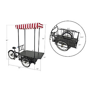 FixtureDisplays® 24" Tire Black Tricyle Vending Cart Ice-Cream Wagon Flower Cart Kiosk Farmers Market Booth Collapsable 10052-NF