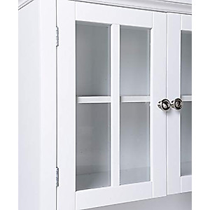 American Furniture Classics OS Home and Office Buffet and Hutch with Framed Glass Doors and Drawer, Large, White