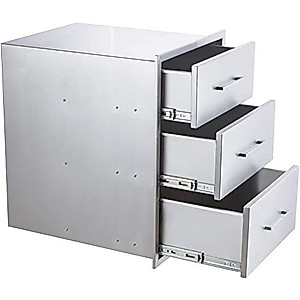 yuxiangBBQ Outdoor Kitchen Drawers Stainless Steel 3-Drawer BBQ Drawer 14" W x 20.5" H x 23" D Enclosed Built-in Drawer Flush Mount for Outdoor Kitchens & BBQ Islands