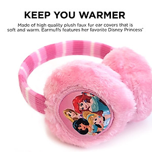 Disney Winter Earmuffs Warmers and Kids Gloves Sets, Princess Plush, Pink, Little Girls, Ages 4-7