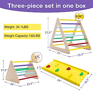 Wonline 3 in 1 Triangle Climber with Ramp Wooden Toddler Climbing Triangle Toys for Sliding and Climbing, 3-Piece Set Play Equipment for Kids Boys Girls Toddler Gym Play Set