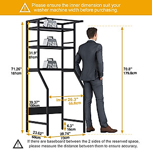 VZONE Over The Washer and Dryer Storage Shelf - All Steel Laundry Room Organizer Standing Shelf, Heavy Duty Clothes Drying Rack with Rod, Super Tough 28.74" L x 23.65" D x 70.8" H
