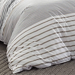 Eddie Bauer Duvet Cover Set Soft Bedding with Matching Shams, Buttons & Corner Ties to Ensure Placement, Striped Room Decor, Full/Queen, Neutral