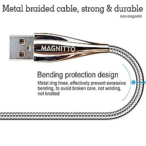 MAGNITTO Micro USB Cable, Zinc Alloy Metal Braided Extra Durable USB2.0 Sync and Charging Cord Sync for Android Phones Devices HTC Moto LG Samsung Galaxy S7 S6 J7 Edge Note 5, Tablets, Kindle. MP3