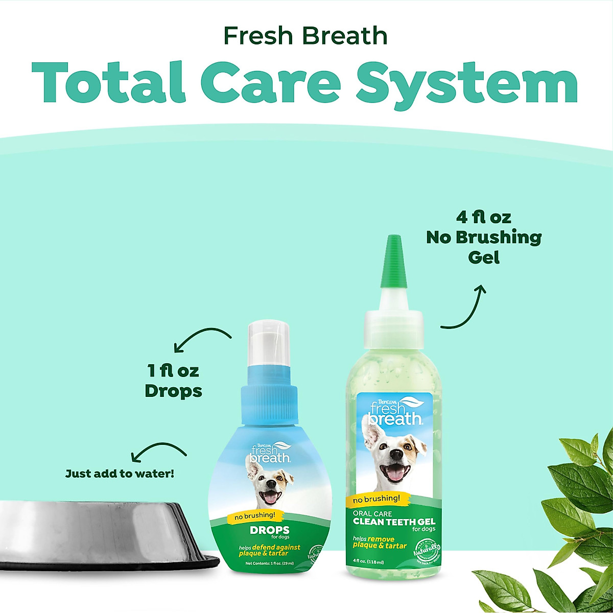 TropiClean Fresh Breath No Brush Total Care Kit | Dog Dental Hygiene| Dog Teeth Cleaning Made Easy | Water Additive No Brushing Toothpaste for Dogs