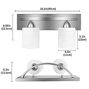 Bathroom Vanity Light Fixture, 2-Light Modern Bathroom Lights with Glass Shade, Brushed Nickel Bath Lighting Fixtures Over Mirror, Hollywood Style Interior Wall Sconce for Makeup Dressing Table
