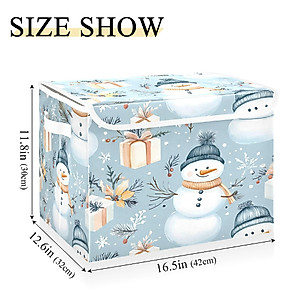 SEHANY Cute Christmas Snowman Closet Storage Bin with Lids and handles, Foldable Fabric Storage Baskets Organizer Large Cube Storage Boxes for Clothes Blanket Office Nursery, 16.5x12.6x11.8 in