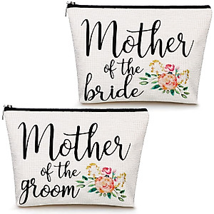Weewooday 2 Pack Mother of the Groom and Bride Gifts Makeup Bags Floral Canvas Cosmetic Travel Toiletry Bag for Mom Mother in Law Wedding Engagement Gift