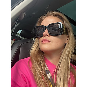 PORADAY Fashion Large Square Sunglasses for Women Men Trendy Black Thick Frame Luxury Designer Sun Glasses Modern Big Frame (Black Gold/Grey)