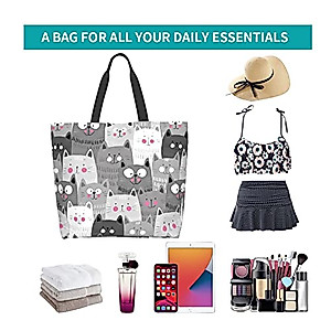 Osvbs Cute Cats Women's Large Tote Shoulder Bag Funny Cat Top Storage Handle Shopping Bag Casual Reusable Gym Bag for Beach, Travel