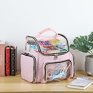 BTSKY Large Marker Organizer Case, Portable Marker Storage Bag with Removable Dividers and 4 Pockets, Multifunction Art Supplies Storage Bag Pencil Carrying Case for Paint Markers Paint Brushes, Pink