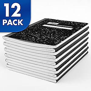 Mead Composition Notebook, 12 Pack, College Ruled Paper, 9-3/4" x 7-1/2", 100 Sheets per Notebook, Black Marble (72938)