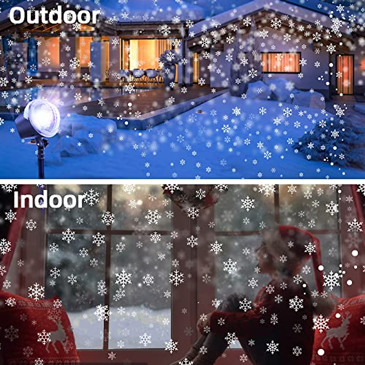 FRANDEK Christmas Snowflake Projector Lights Outdoor, Led Snowfall Lights Waterproof Decorative Christmas Lights Lighting for Xmas Holiday Party Garden Patio Indoor Home Decoration Show