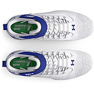 Under Armour Baby Boys Harper 7 Mid Junior Rubber Molded Cleat Baseball Shoe, (400) Royal/White/Royal, 11 Little Kid US