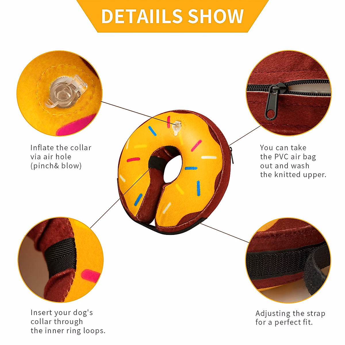 Protective Inflatable Collar for Dogs and Cats - Soft Recovery Pet Cone, E-Collar Does not Impede Vision Orange S