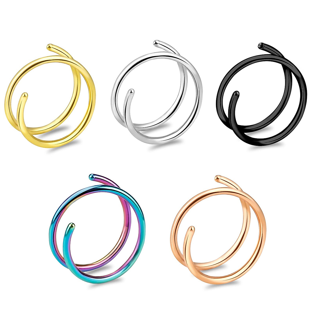 ONESING 5 Pcs 20G Double Hoop Nose Ring for Single Piercing Nose Rings Hoops Double Nose Rings for Women Nose Ring Hoop for Women Gold Nose Piercing Jewelry