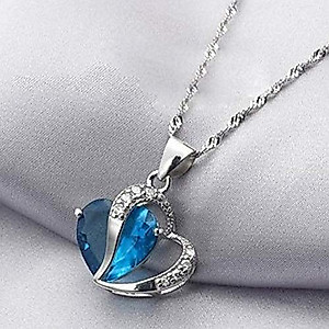 shiYsRL Women Necklace Pendant, Women Fashion Cubic Zirconia Inlaid Heart Shape Pendant Necklace Jewelry Gift Birthday Gift for Mom Women Wife Girls Her - Blue