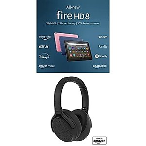 Tablet Bundle: Includes All-new Amazon Fire HD 8 tablet, 8” HD Display, 64 GB (Black) & Made for Amazon Active Noise Cancelling Bluetooth Headphones (Black)