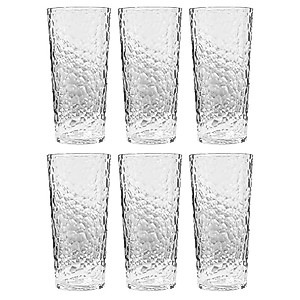 KOXIN-KARLU Mixed Drinkware 21-ounce Plastic Tumbler Acrylic Glasses with Hammered Design, set of 6 Clear