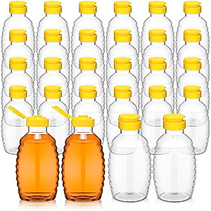 24 Pcs 16 oz Clear Plastic Honey Bottles Plastic Skep Style Jar Honey Squeeze Bottle Empty Refillable Honey Dispenser with Flip Top Lids Leak Proof Honey Containers Holders for Storing and Dispensing
