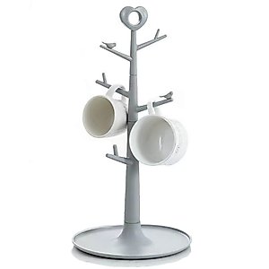 JIKBOQIALU Coffee Mug Tree for Counter Cup Holder Rack Stand Organizer Desk Table Countertop (Grey, Large)