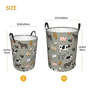 oacyit Laundry Basket Farm Animals Laundry Hamper Waterproof Idea Hampers for Laundry,Large Collapsible Laundry Baskets with Handle Suitable for Bedroom Bathroom Utility Room Kitchen, Medium