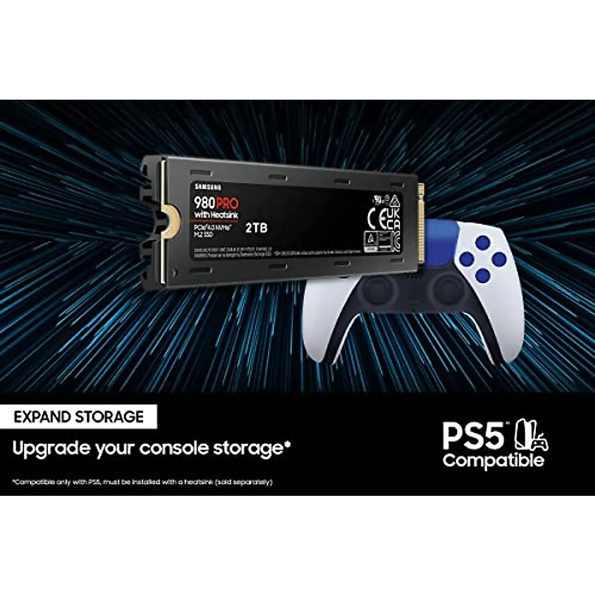 SAMSUNG 980 PRO SSD with Heatsink 2TB PCIe Gen 4 NVMe M.2 Internal Solid State Drive + 2mo Adobe CC Photography, Heat Control, Max Speed, PS5 Compatible (MZ-V8P2T0CW)