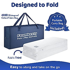 Foambesty®️ Tri-fold Pack n Play Mattress Pad, Portable Pack and Play Mattress, Dual Sided Playard Pad Playpen Foam for Baby & Toddlers, Mini Crib Mattress Nap Mat (38''x26''), Includes Carry Bag