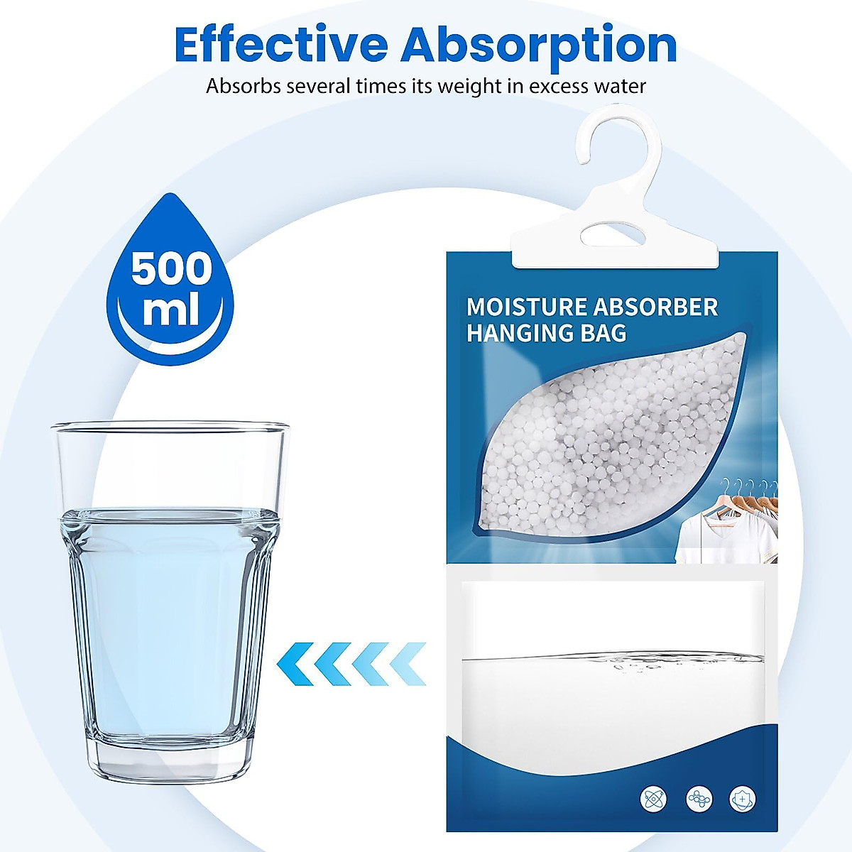 5 Packs Hanging Moisture Absorber, Hanging Closet Dehumidifier Bags, efficient humidity absorber, suitable for Wardrobes, bedroom, bathroom. Hanging Moisture Absorbe 9.8 oz