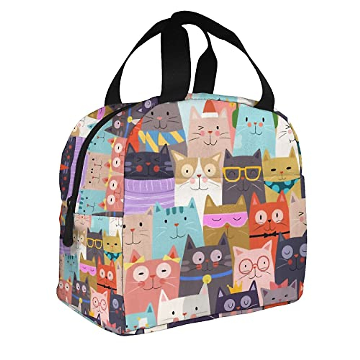 Majoug Cat Colorful Portable Lunch Bag Woman Waterproof Tote Shoulder Bags Small Handbags Purses Lunch Box,Shopping Office/Picnic/Travel/Camping