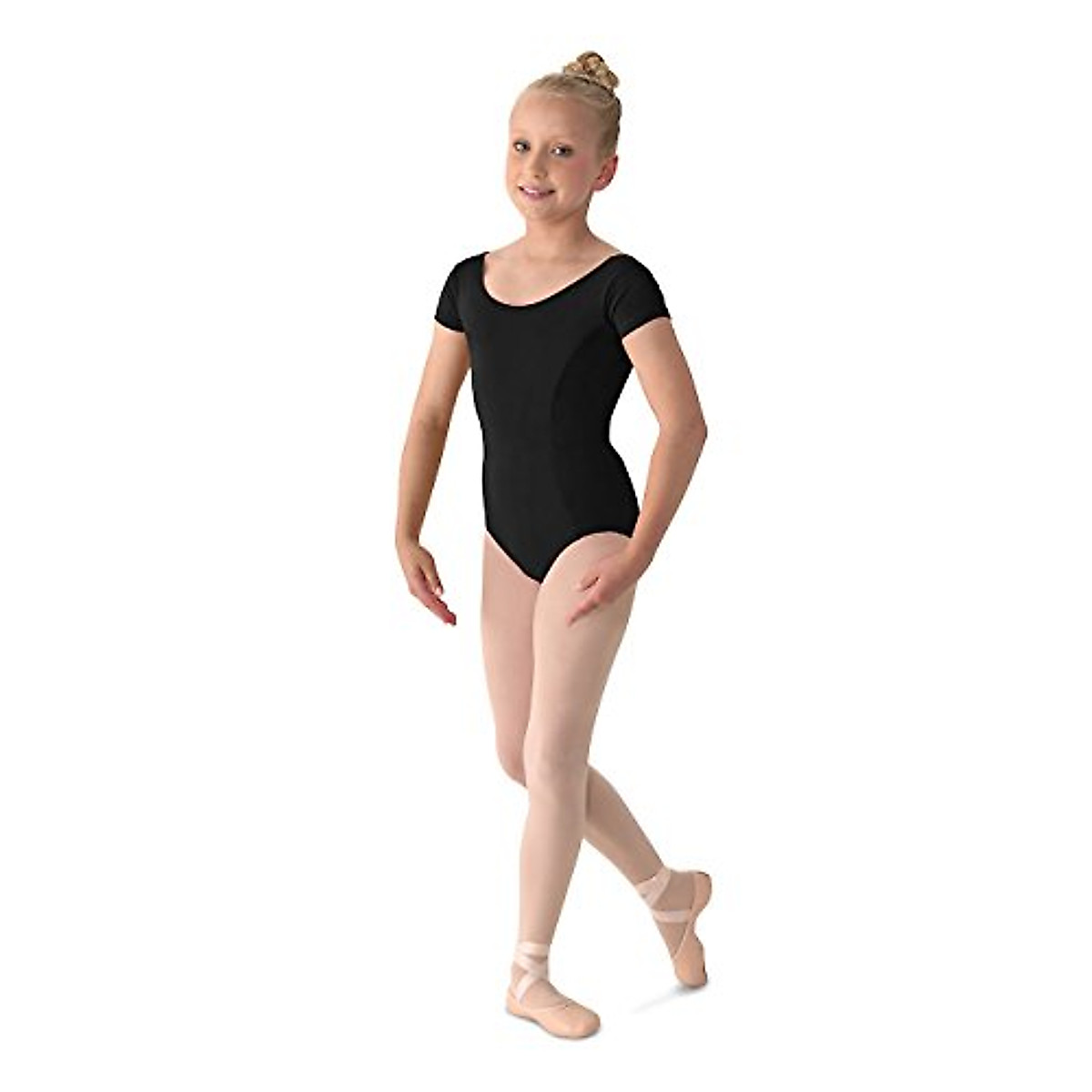 Mirella Girl's Princess Seam Cap Sleeve Dance Leotard Black 12