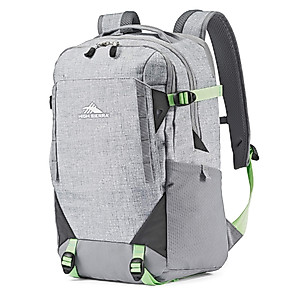 High Sierra Takeover Kids/Adults Backpack with Laptop Pocket, Drop Protection Pocket, Tablet Sleeve, and 360 Reflectivity, Silver/Neon Mint