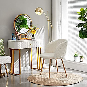 NORDICANA Accent Chairs Set of 2 Fuzzy Sherpa Dining Chairs with Barrel Back Faux Fur Armchairs Upholstered Sofa Chairs for Living Room/Home Office/Dining Room (Off White)