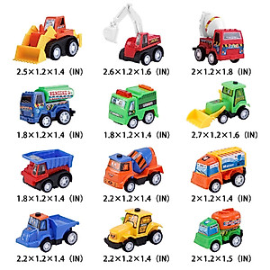 Fun-Here 12 Packs Construction Toy Pull Back Digger Mini Vehicles Excavator Bulldozer Truck Toy for 2 3 4 5 Year Old Kids Boy Girl Toddlers Party Favor Cake Decorations Birthday Gift