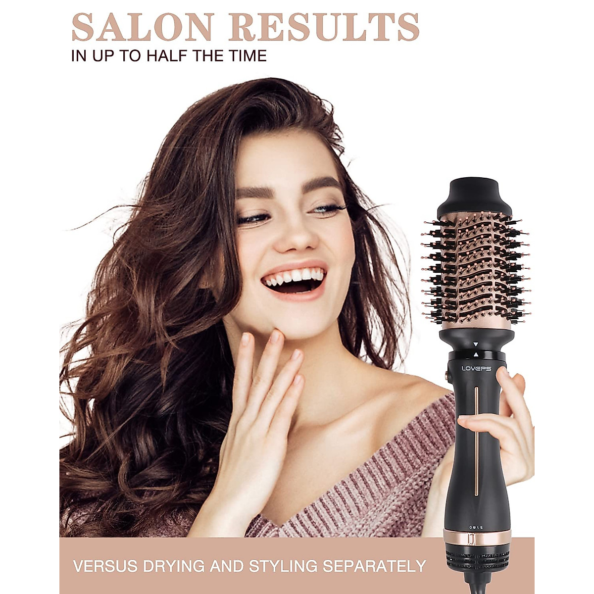 LOVEPS 1000W Oval Brush Hair Dryer, ALCI Safety Plug, Gold