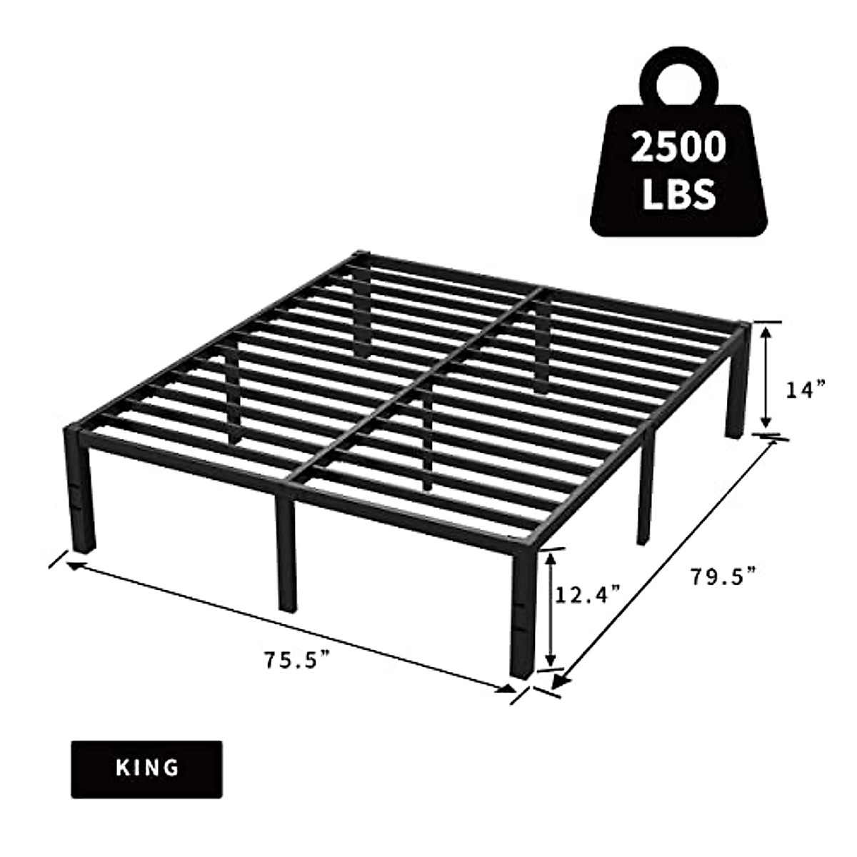 MAF King Bed Frame 14 Inch Heavy Duty Metal Platform BedFrame with Black Steel Slat Support Noise Free No Box Spring Needed