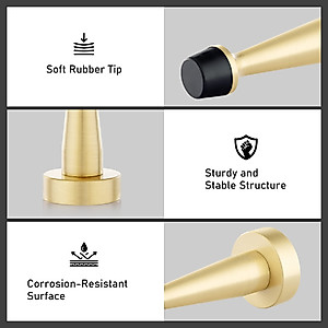 QOGRISUN's Heavy Duty Solid Brass Door Stops,3-1/4-inch Total Length of Decorative Door Stopper Wall Protector with Rubber Bumper Tip - Brushed Brass (4-Pack)
