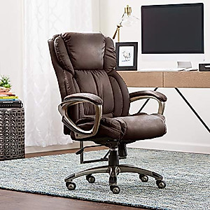 Serta Executive Office Adjustable Ergonomic Computer Chair with Layered Body Pillows, Waterfall Seat Edge, Bonded Leather, High-Back, Brown