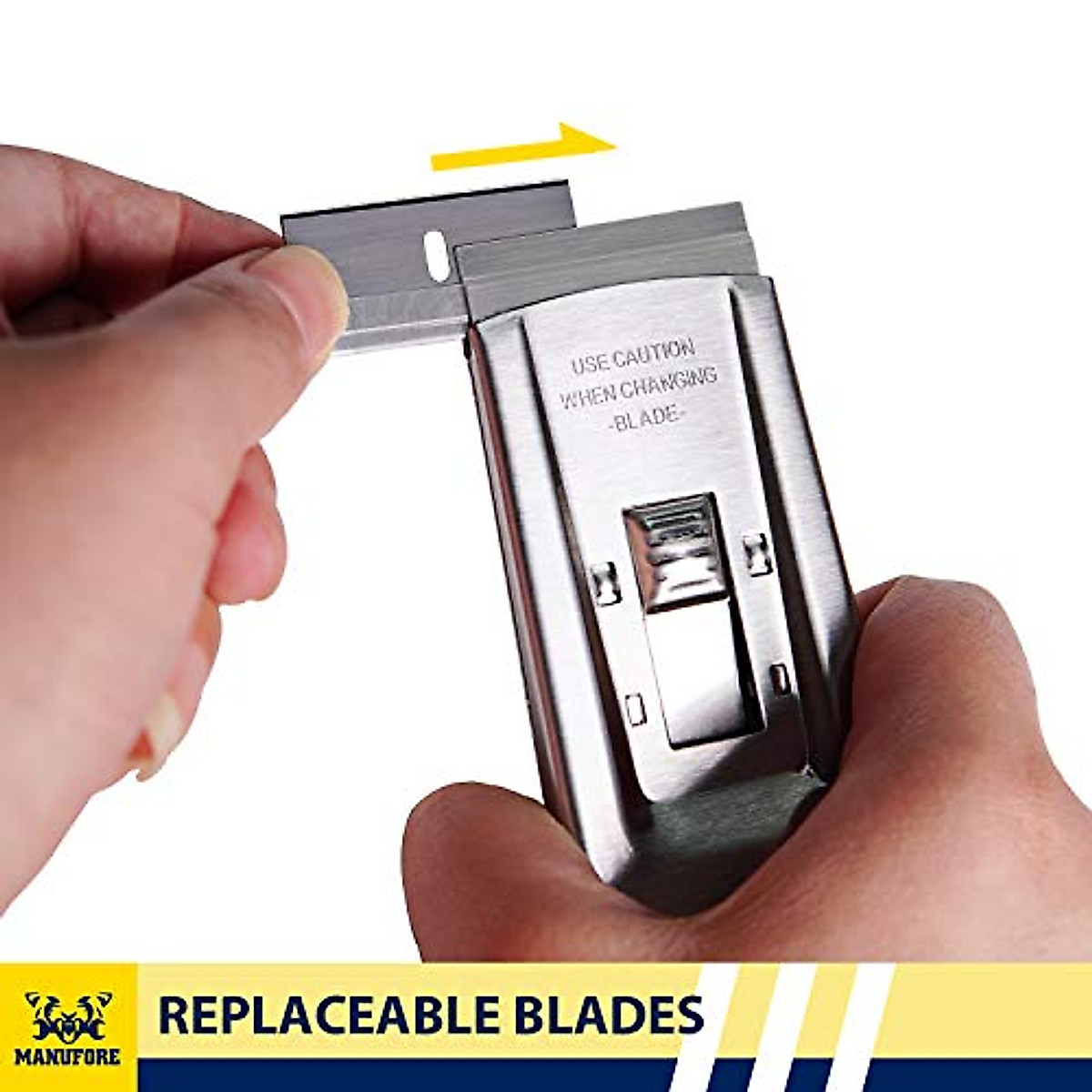 MANUFORE Portable Multi-Purpose Stainless Steel Razor Scraper for Cleaning Glass, Stove-top, Window, Floor with 10 Stainless Steel Blades